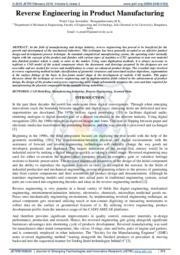 (PDF) Reverse Engineering in Product Manufacturing