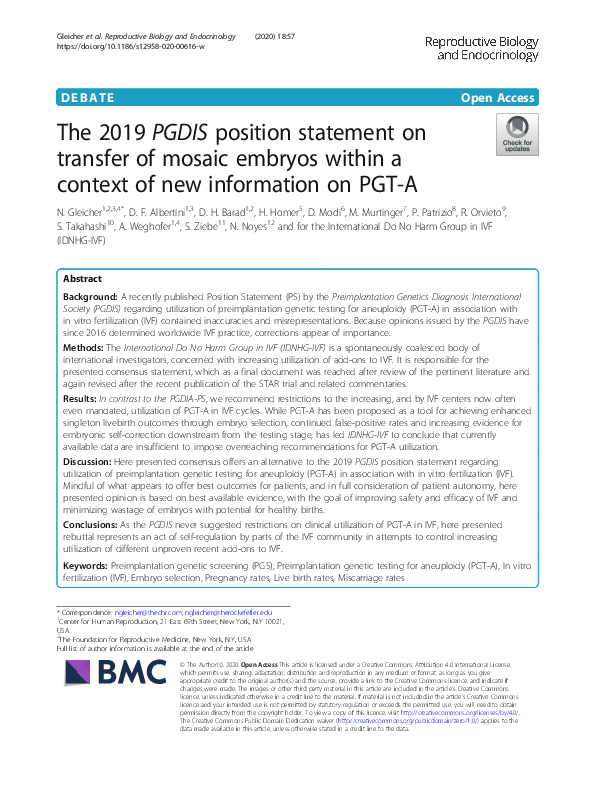 (PDF) The 2019 PGDIS position statement on transfer of mosaic embryos ...