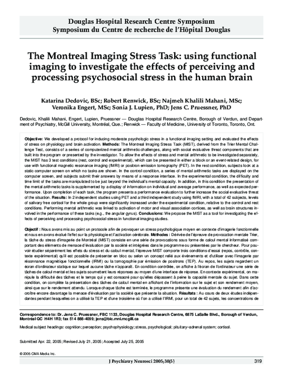 (PDF) The Montreal Imaging Stress Task: using functional imaging to ...