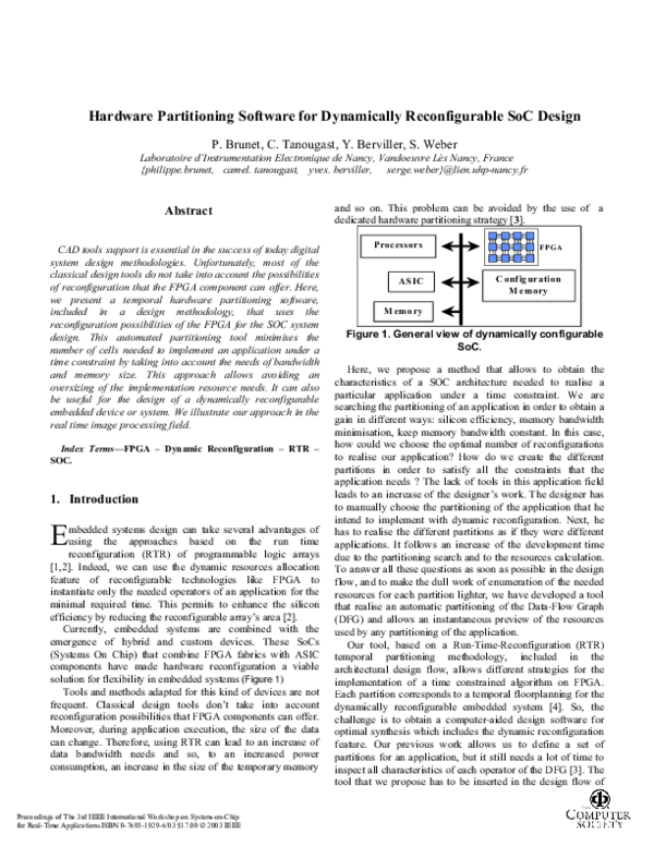 Pdf Hardware Partitioning Software For Dynamically Reconfigurable Soc