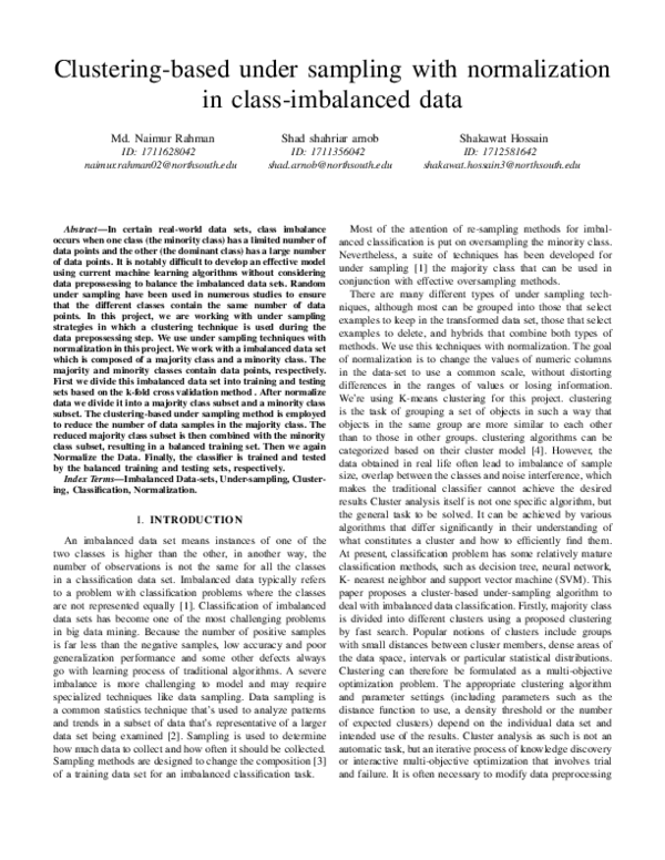 (PDF) Clustering-based under sampling with normalization in class-imbalanced data | SHAKAWAT ...