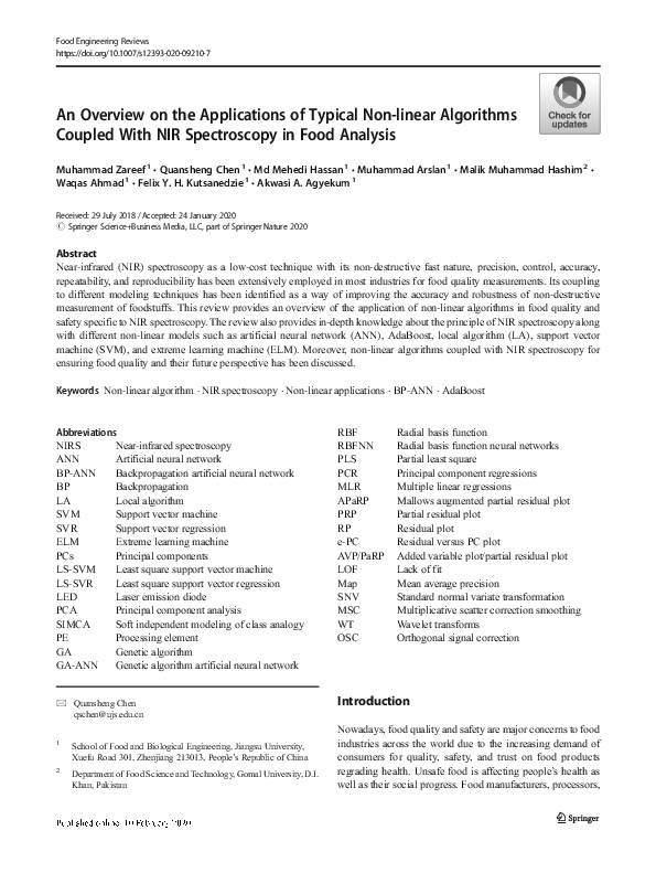 Pdf An Overview On The Applications Of Typical Non Linear Algorithms Coupled With Nir