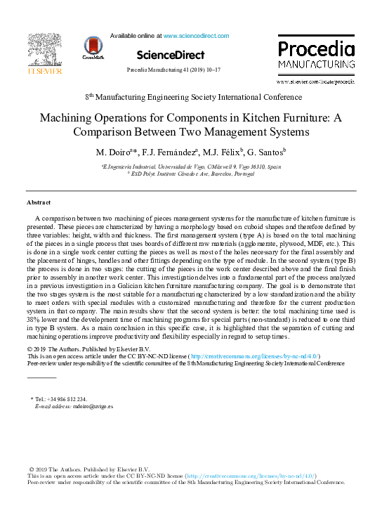 (PDF) Machining Operations for Components in Kitchen Furniture: A ...