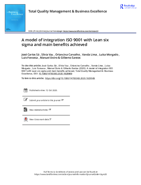 (PDF) A model of integration ISO 9001 with Lean six sigma and main ...