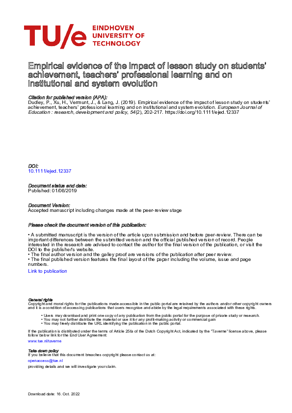 (PDF) Empirical evidence of the impact of lesson study on students ...