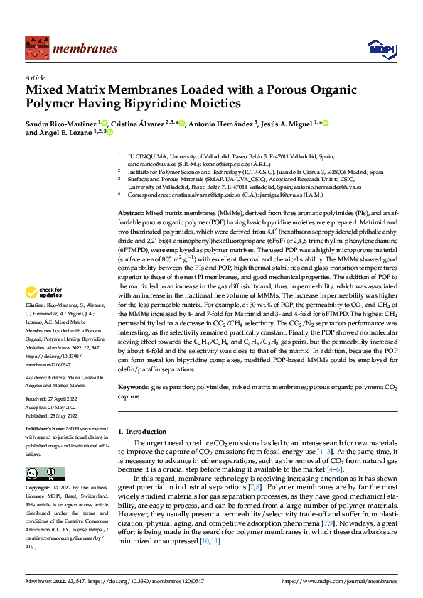 (PDF) Mixed Matrix Membranes Loaded with a Porous Organic Polymer ...