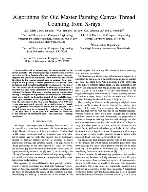 (PDF) Algorithms for Old Master painting canvas thread counting from x-rays