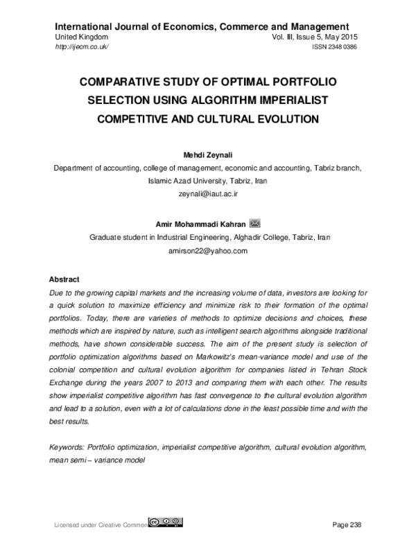 (PDF) Licensed under Creative Common COMPARATIVE STUDY OF OPTIMAL PORTFOLIO SELECTION USING ...