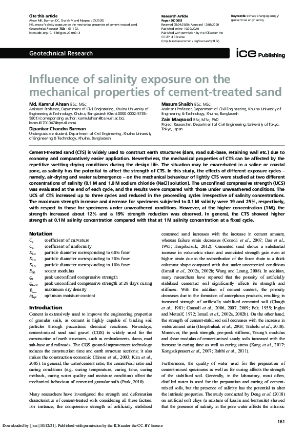 (PDF) Influence of salinity exposure on the mechanical properties of ...