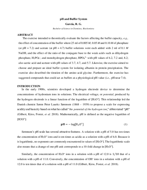 (PDF) pH and BUFFER SYSTEM