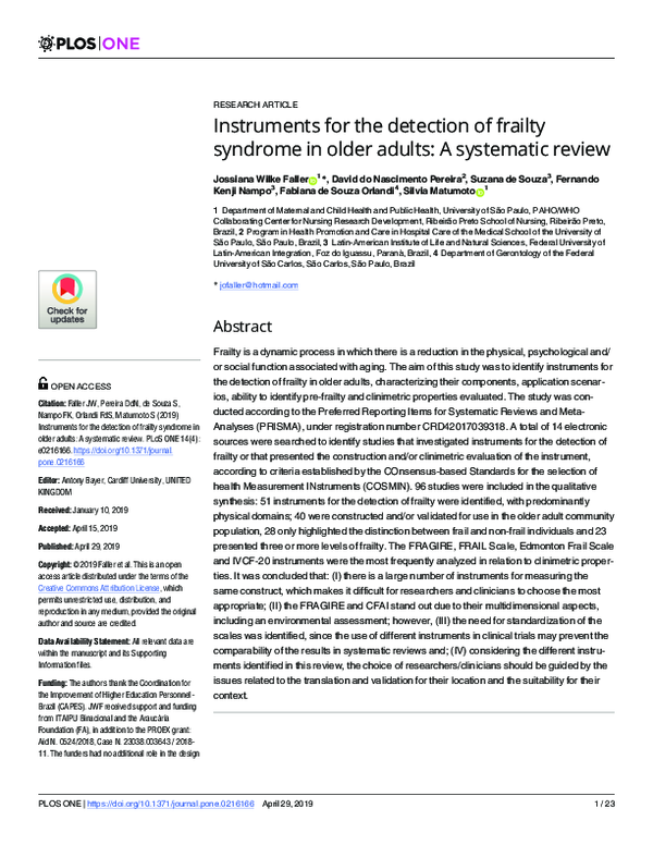 (PDF) Instruments for the detection of frailty syndrome in older adults ...