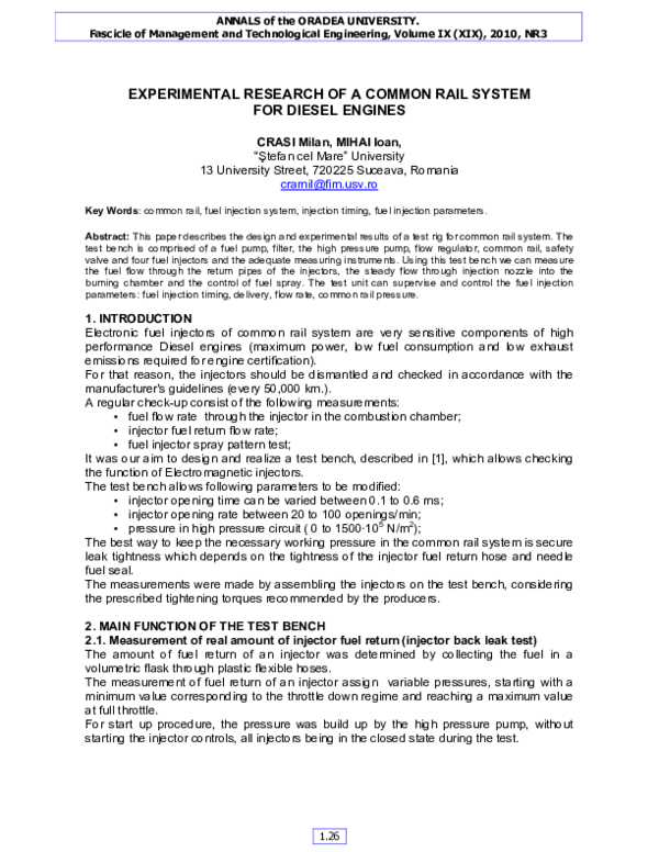 (PDF) Experimental Research of a Common Rail System for Diesel Engines