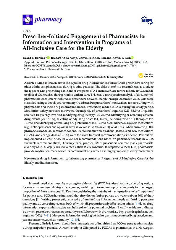 (PDF) Prescriber-Initiated Engagement of Pharmacists for Information ...