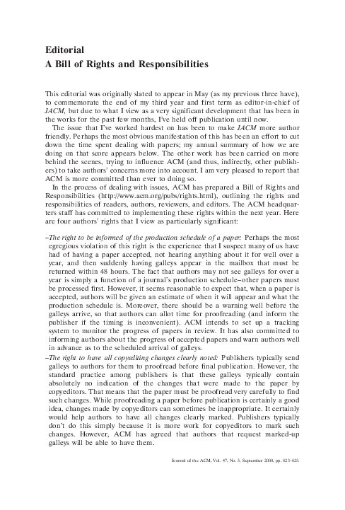 (PDF) Editorial: a bill of rights and responsibilities