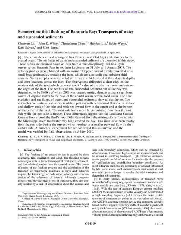 (PDF) Summertime tidal flushing of Barataria Bay: Transports of water ...