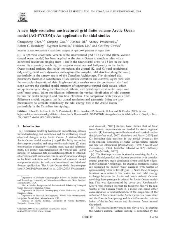 Pdf A New High Resolution Unstructured Grid Finite Volume Arctic Ocean Model Ao Fvcom An