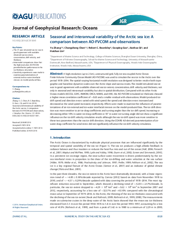 (PDF) Seasonal and interannual variability of the Arctic sea ice: A comparison between AO-FVCOM ...