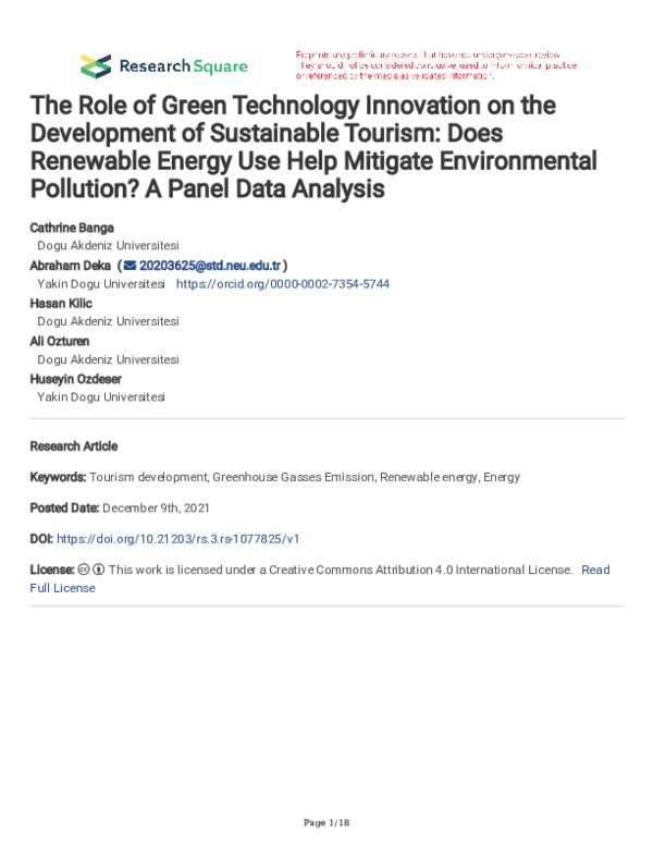 (PDF) The Role of Green Technology Innovation on the Development of ...