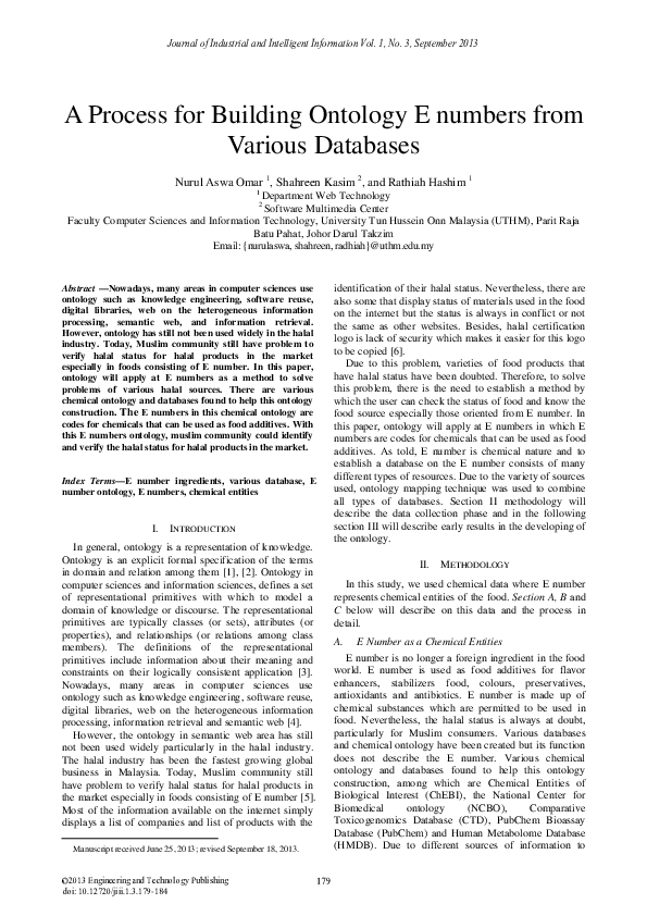 (PDF) A Process for Building Ontology E numbers from Various Databases
