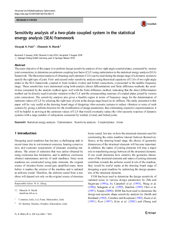 (PDF) Sensitivity analysis of a two-plate coupled system in the ...
