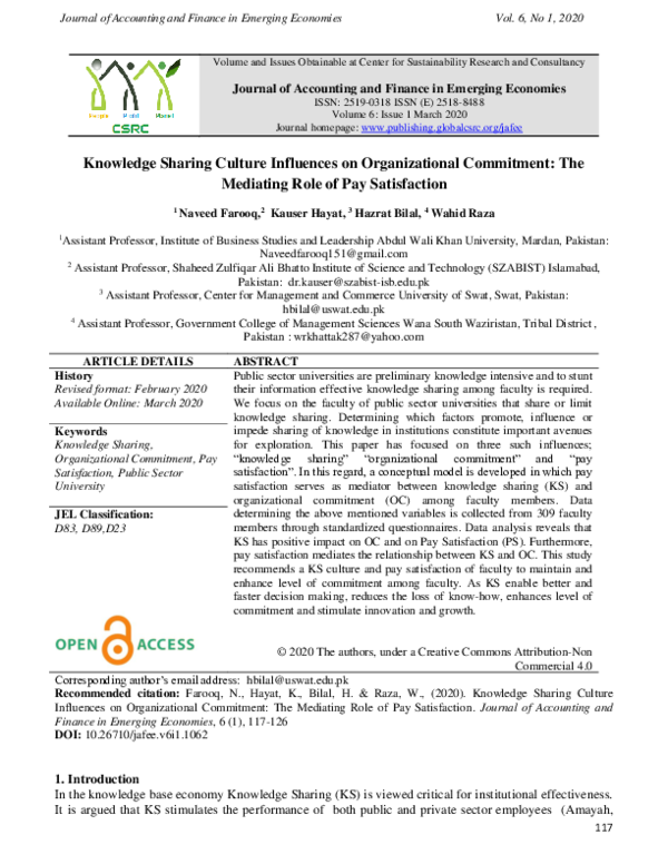 (PDF) Knowledge Sharing Culture Influences on Organizational Commitment: The Mediating Role of ...