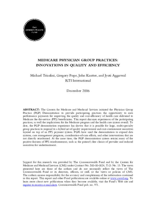 (PDF) Medicare Physician Group Practices: Innovations in Quality and ...