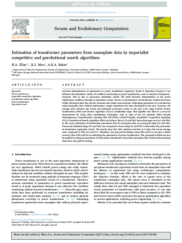 (PDF) Estimation of transformer parameters from nameplate data by imperialist competitive and ...
