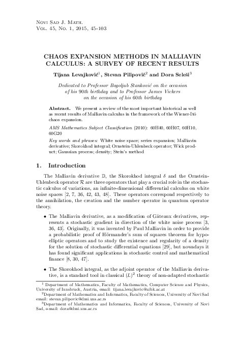 (PDF) Chaos expansion methods in Malliavin calculus: A survey of recent results