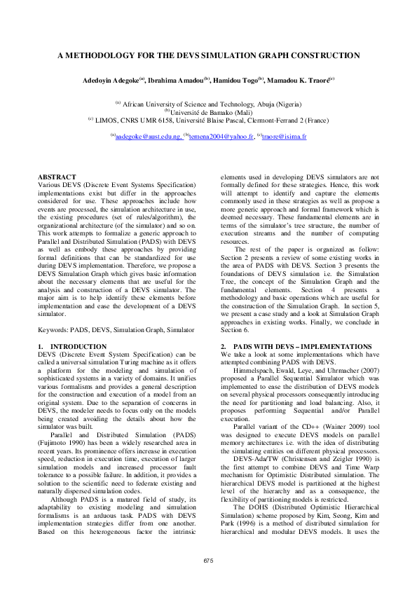 (PDF) A Methodology for the DEVS Simulation Graph Construction