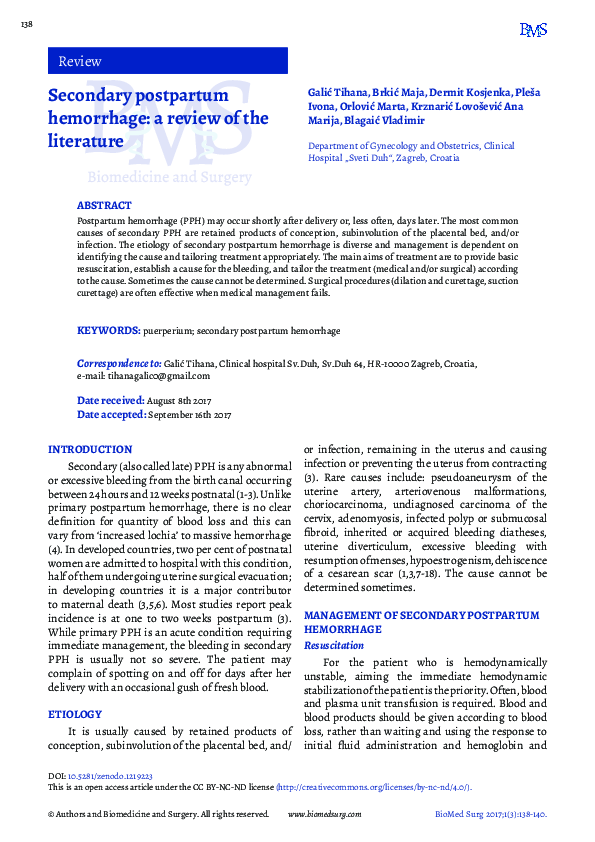 (PDF) Secondary postpartum hemorrhage: a review of the literature