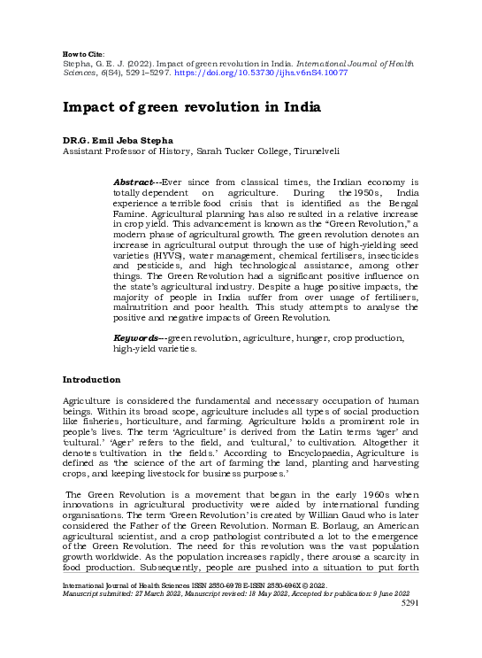(PDF) Impact of green revolution in India