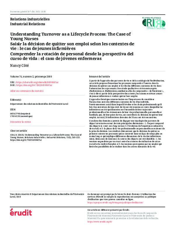 (PDF) Understanding Turnover as a Lifecycle Process: The Case of Young ...