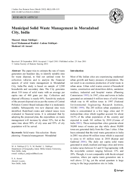 (PDF) Municipal Solid Waste Management in Moradabad City, India