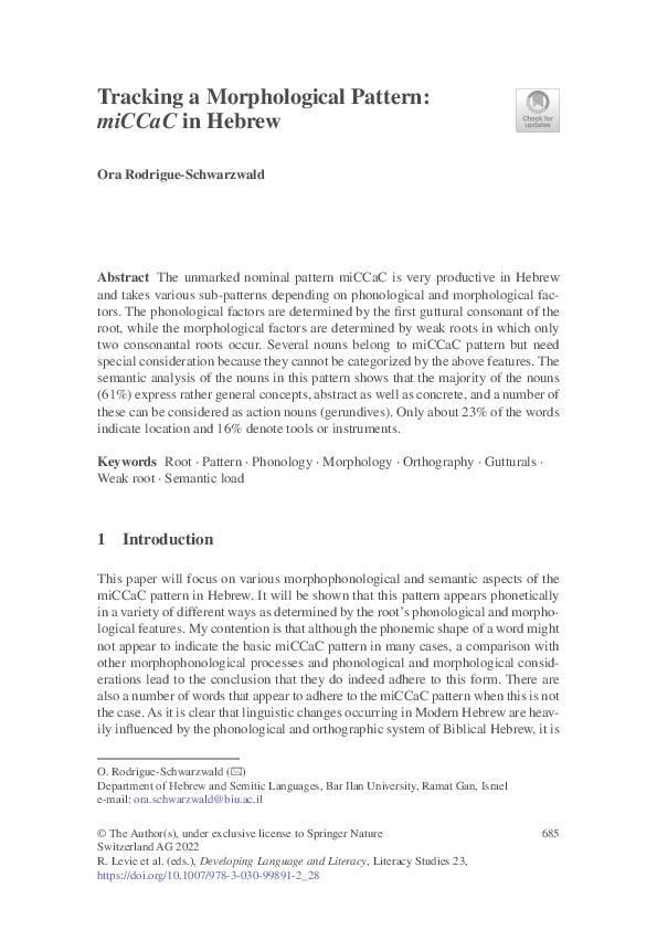(PDF) Tracking a Morphological Pattern: miCCaC in Hebrew