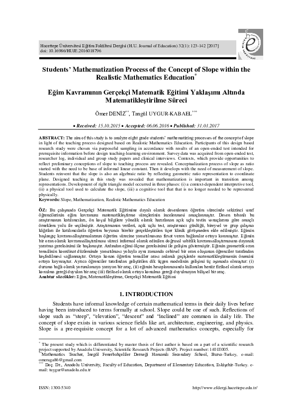 (PDF) Students' Mathematization Process of the Concept of Slope within ...