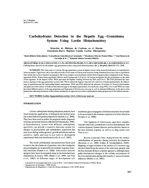 (PDF) Carbohydrates Detection in the Hepatic Egg - Granuloma System ...