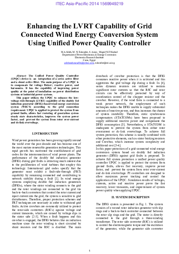 (PDF) Enhancing the LVRT capability of grid connected wind energy conversion system using ...