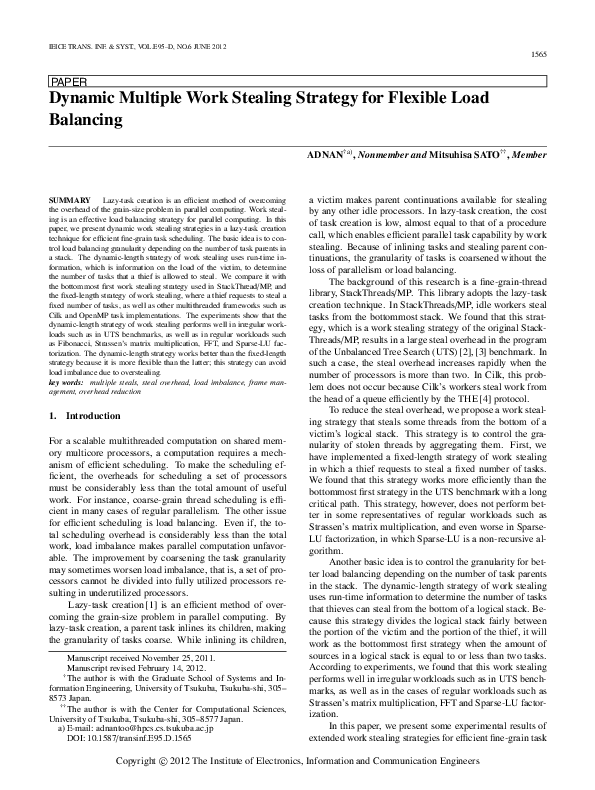 Pdf Dynamic Multiple Work Stealing Strategy For Flexible Load Balancing