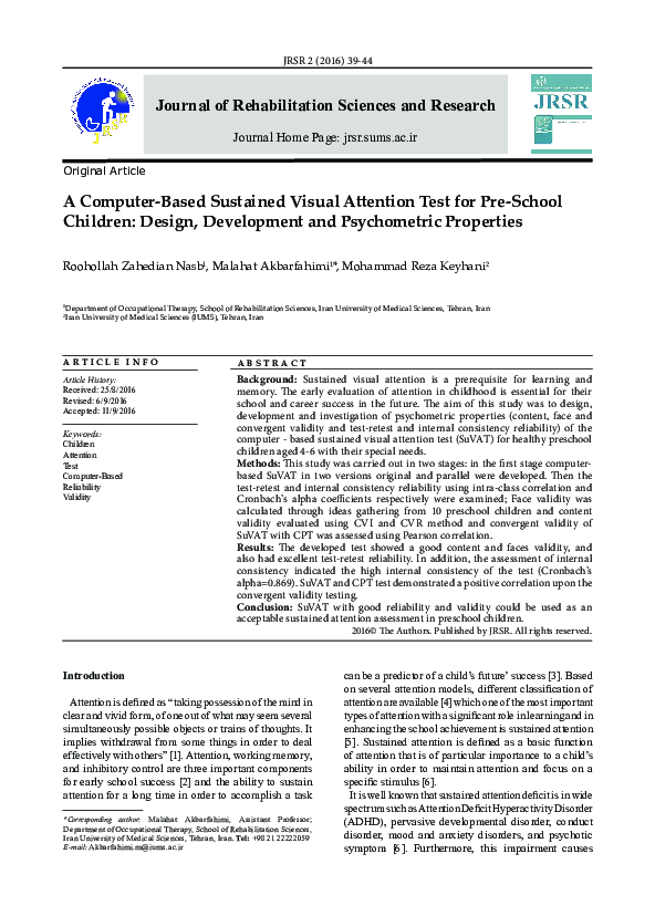 (PDF) A Computer-Based Sustained Visual Attention Test for Pre-School ...