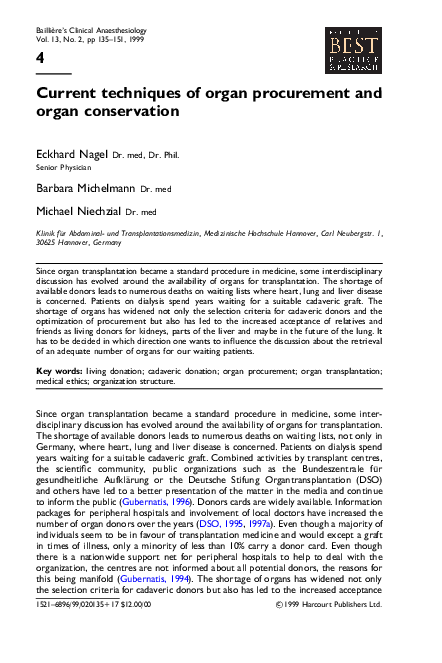 (PDF) Current techniques of organ procurement and organ conservation