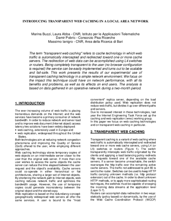 (PDF) Introducing transparent web caching in a local area network