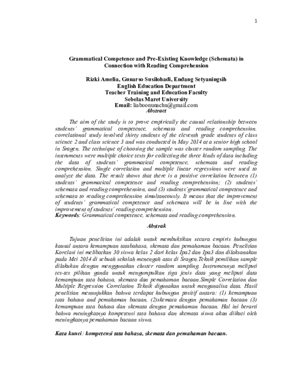(PDF) Grammatical Competence and Pre-Existing Knowledge (Schemata) in Connection with Reading ...