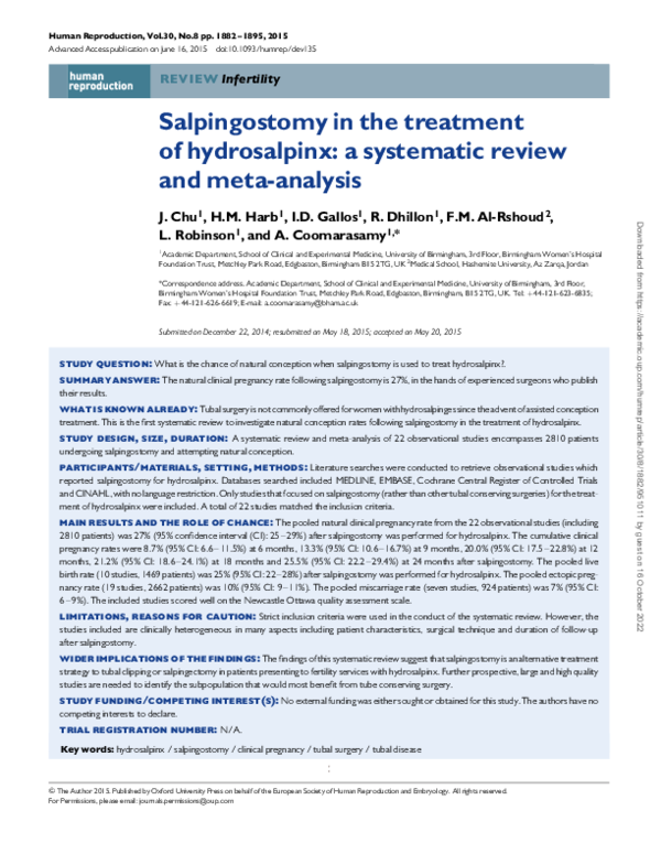 (PDF) Salpingostomy in the treatment of hydrosalpinx: a systematic ...