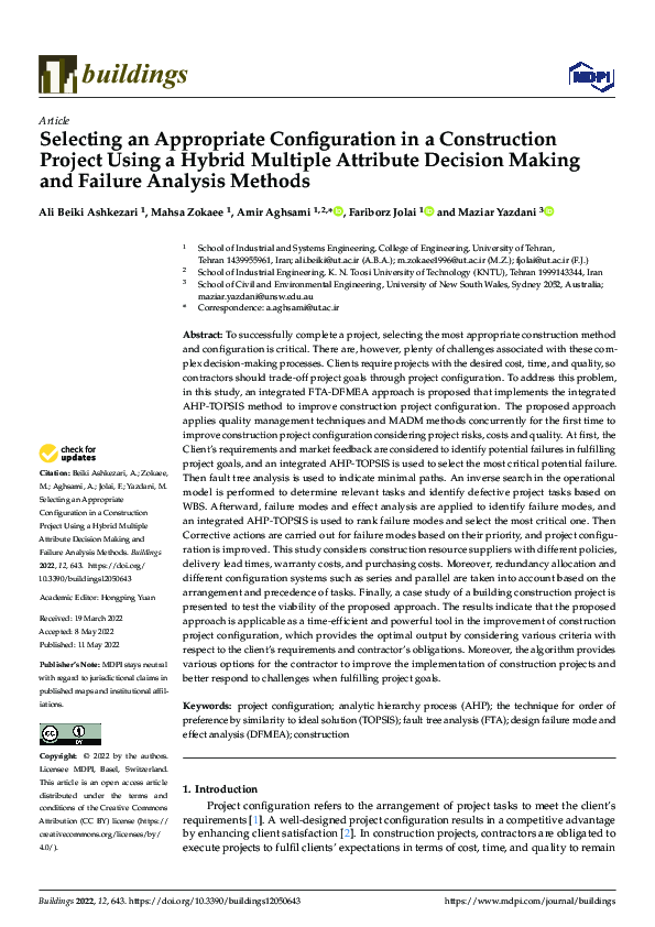 (PDF) Selecting an Appropriate Configuration in a Construction Project Using a Hybrid Multiple ...