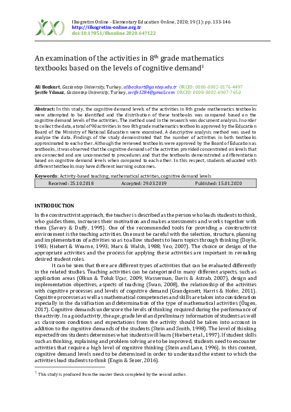 (PDF) An Examination of the Activities in 8th Grade Mathematics ...