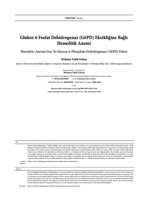 (PDF) Hemolytic Anemia Due To Glucose-6-Phosphate Dehydrogenase (G6PD ...