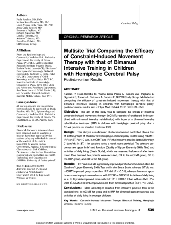 (PDF) Multisite Trial Comparing the Efficacy of Constraint-Induced ...