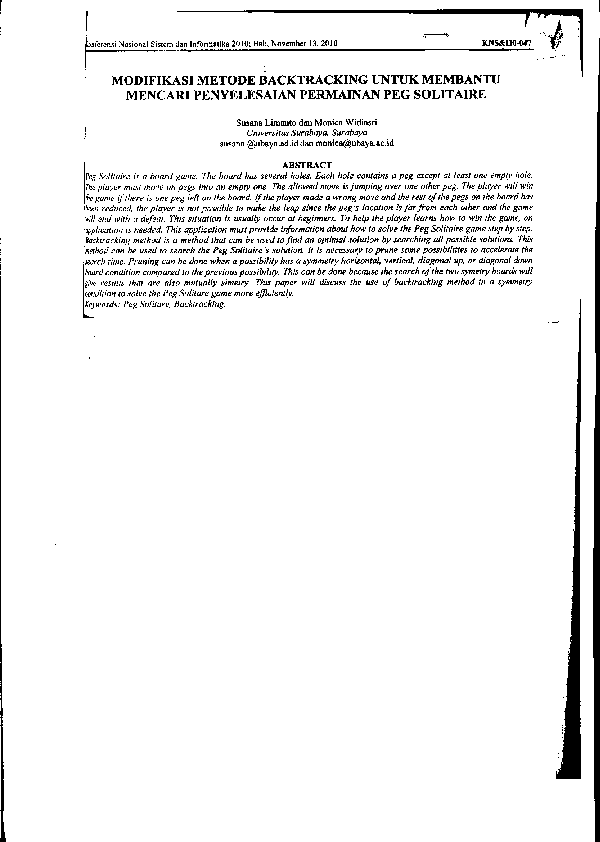 (PDF) Modifikasi Metode Backtracking untuk Membantu Mencari Penyelesaian Penerimaan PEG Solitaire
