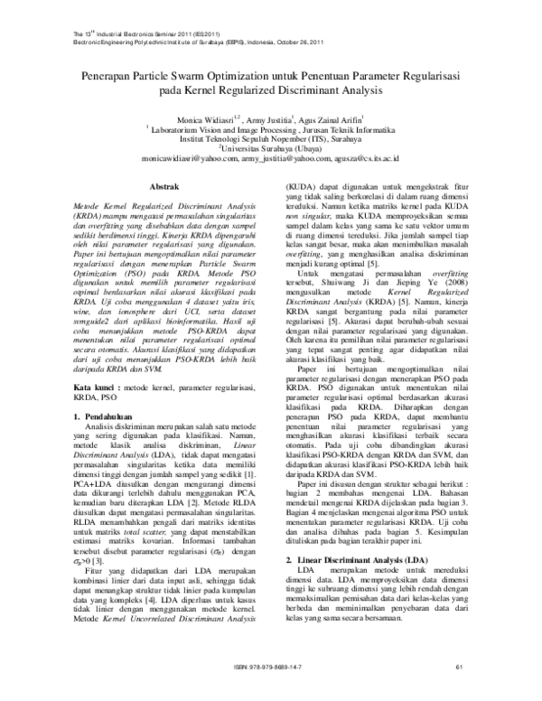 (PDF) Penerapan Particle Swarm Optimization untuk Penentuan Parameter Regularisasi pada Kernel ...
