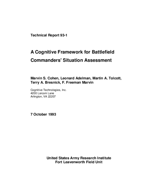 (PDF) A Cognitive Framework for Battlefield Commanders' Situation ...